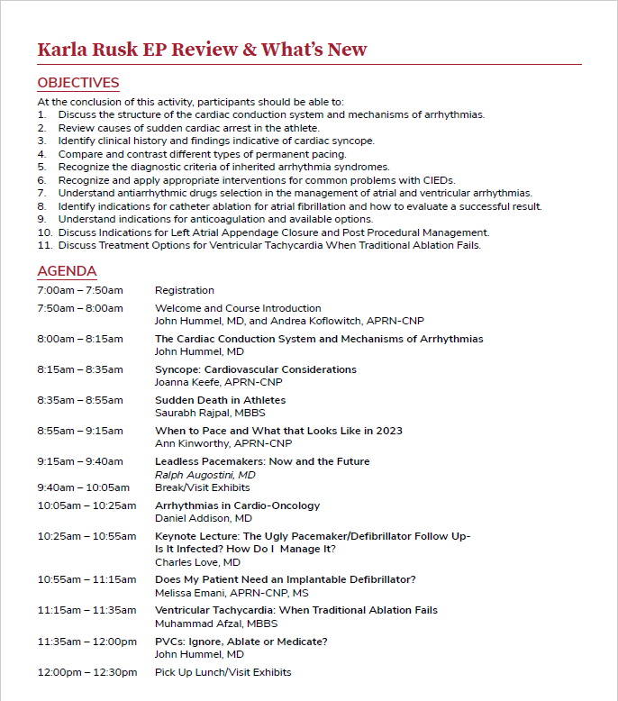 Karla Rusk Electrophysiology Review and What's New - 10/20/2023 ...